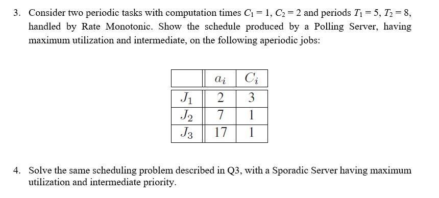 Solved 3. Consider two periodic tasks with computation times | Chegg.com