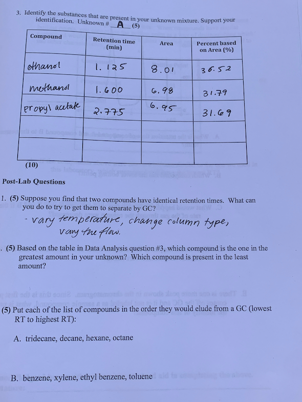 Solved 3. Identify the substances that are present in your | Chegg.com