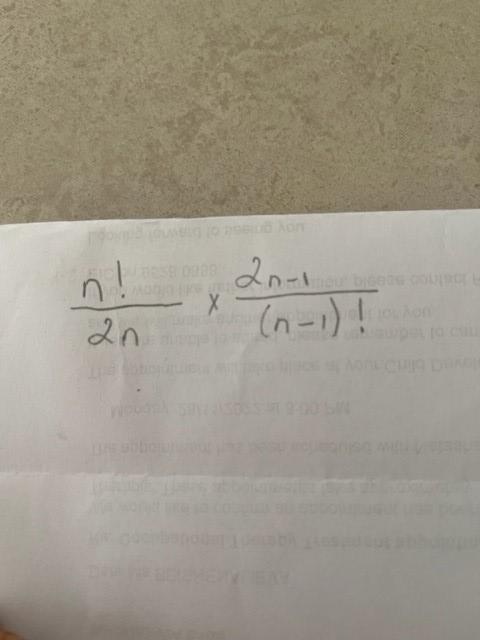 Solved 2nn!×(n−1)!2n−1 | Chegg.com