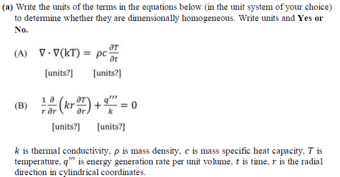 Solved (a) Write the units of the terms in the equations | Chegg.com