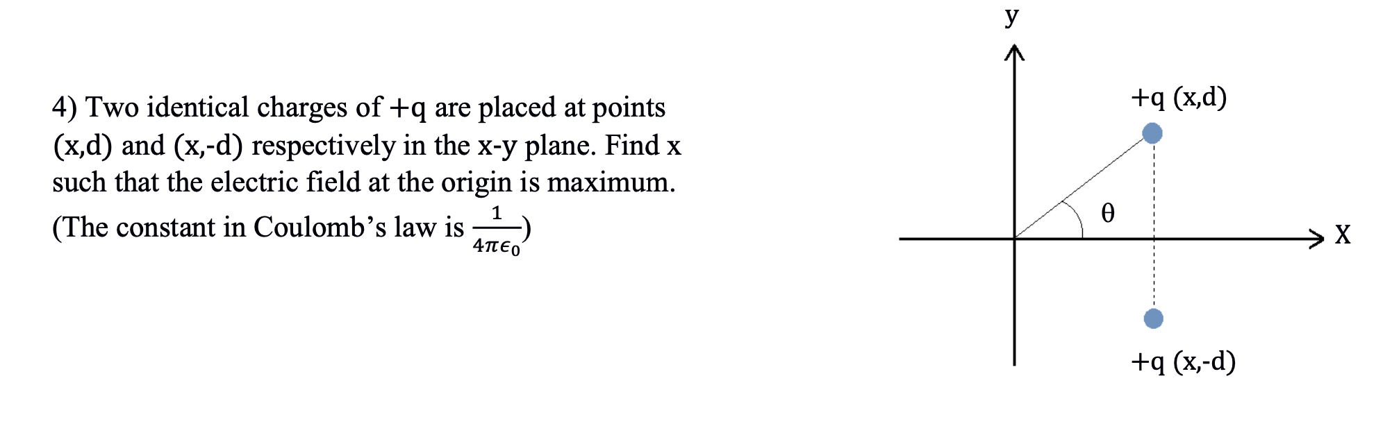 Solved 4) Two identical charges of +q are placed at points | Chegg.com