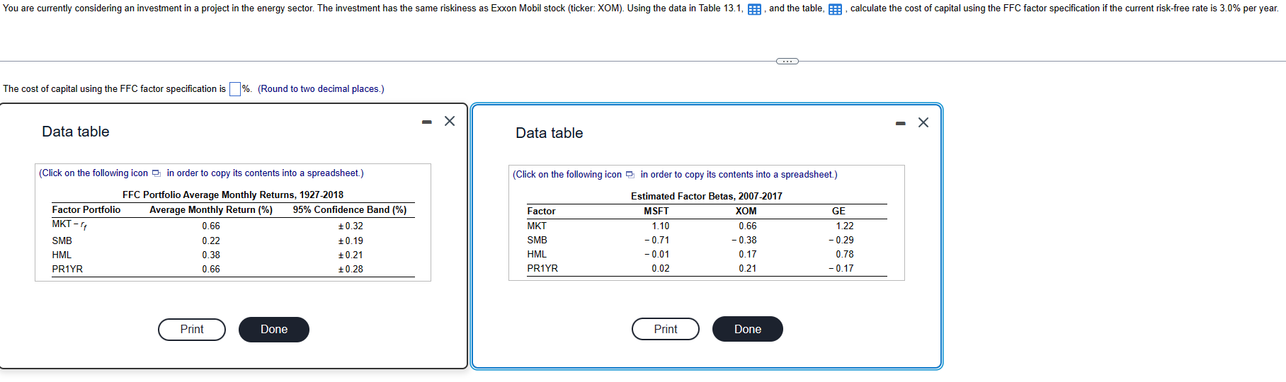 Solved The cost of capital using the FFC factor | Chegg.com
