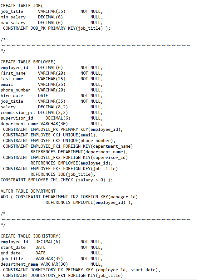 Solved CREATE TABLE REGION region_name VARCHAR(25) NOT NULL, | Chegg.com