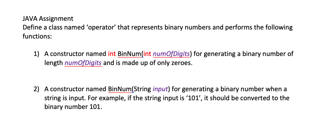 Solved JAVA Assignment Define a class named 'operator' that | Chegg.com