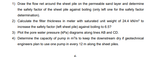 Solved 1) Draw the flow net around the sheet pile on the | Chegg.com