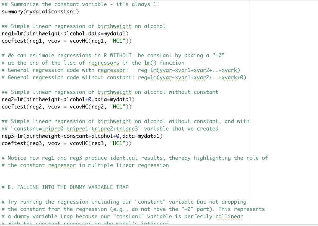 Solved # B. FALLING INTO THE DUMMY VARIABLE TRAP # Try | Chegg.com