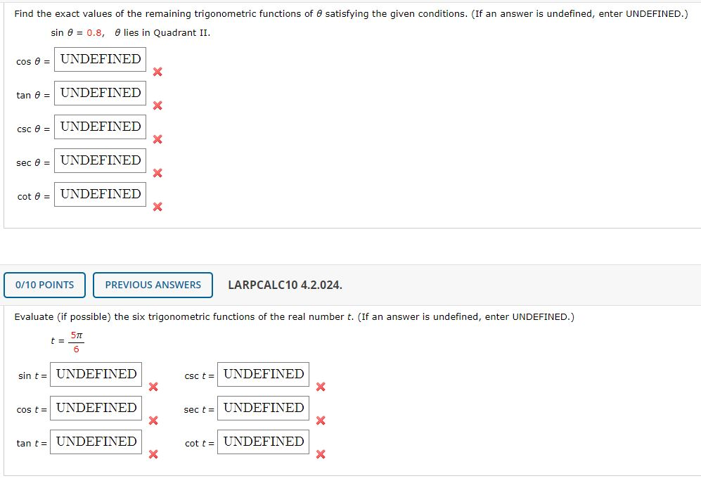 Solved Find the exact values of the remaining trigonometric | Chegg.com