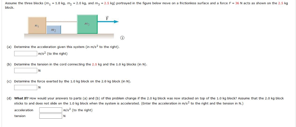 Solved: Assume The Three Blocks (m1 = 1.0 Kg, M2 = 2.0 Kg,... | Chegg.com