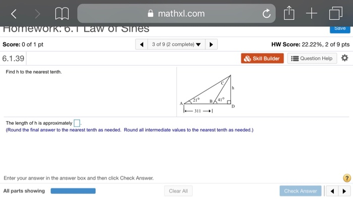Solved mathxl.com Homework. 6. I Law of SInes Save Score: 0 | Chegg.com