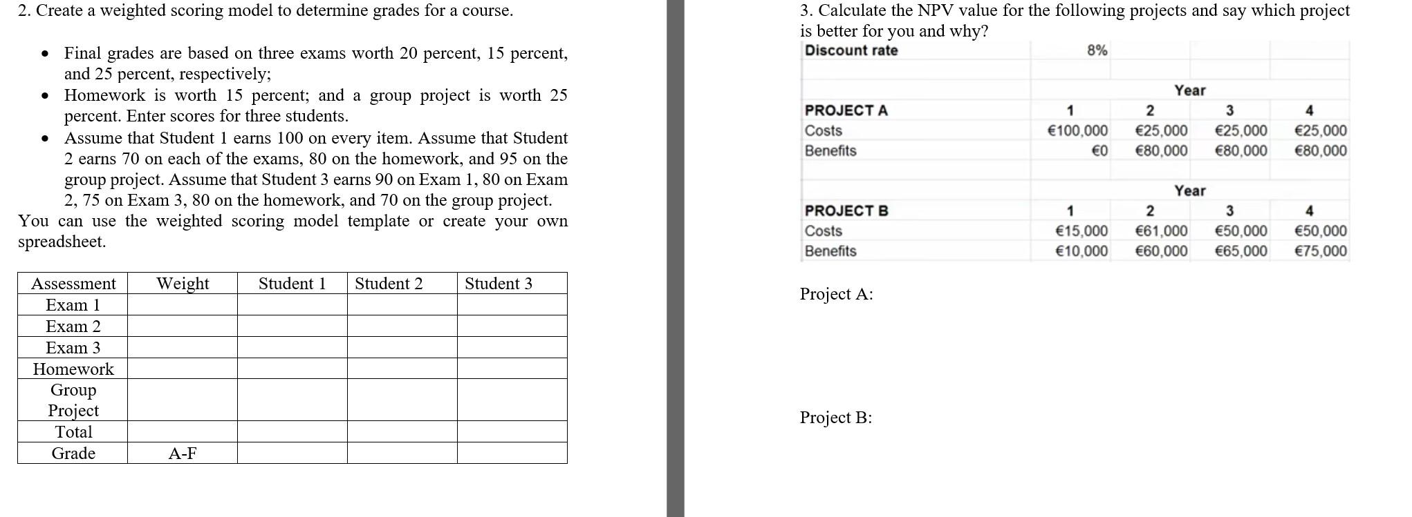 3. Calculate the NPV value for the following projects | Chegg.com