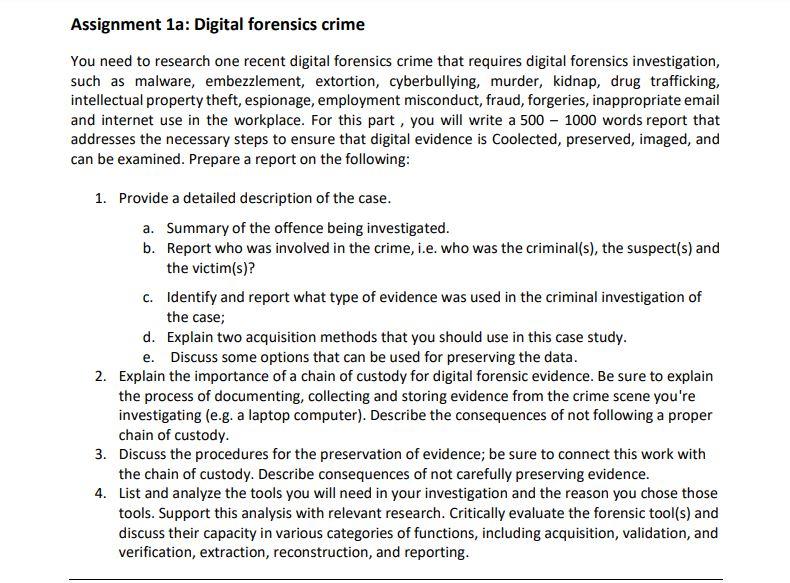 Solved Assignment 1a: Digital forensics crime You need to | Chegg.com