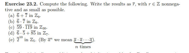 Solved Exercise 23.2. Compute the following. Write the | Chegg.com