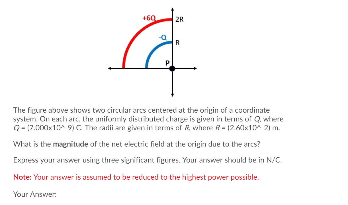 Solved +6Q The figure above shows two circular arcs centered | Chegg.com
