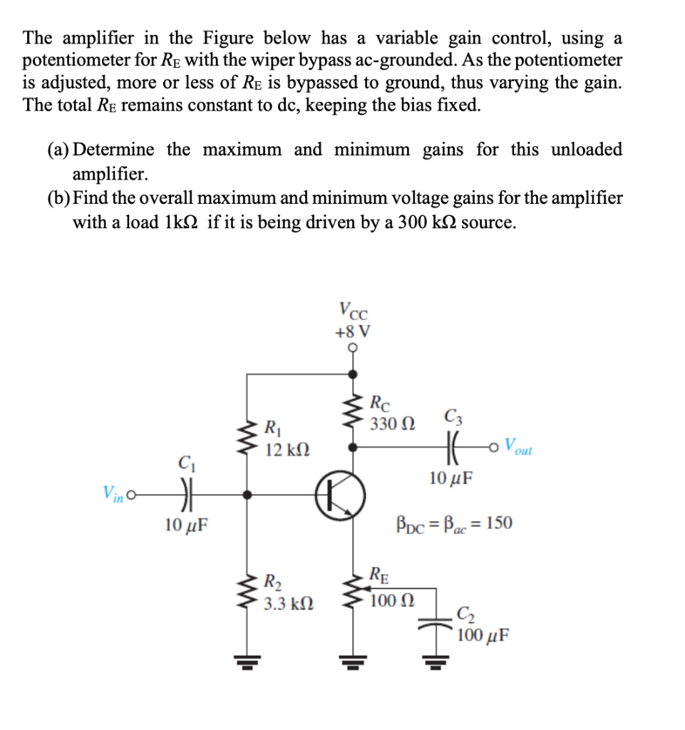 Solved The amplifier in the Figure below has a variable gain | Chegg.com