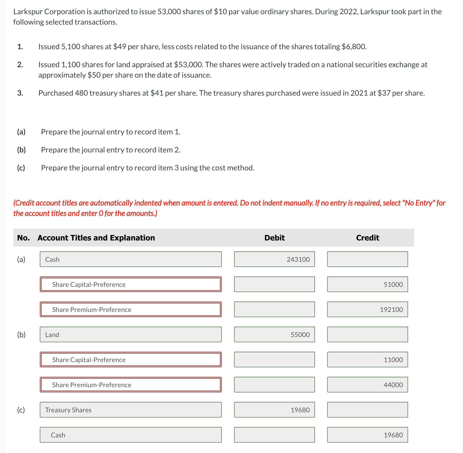 Solved Larkspur Corporation is authorized to issue 53,000 | Chegg.com