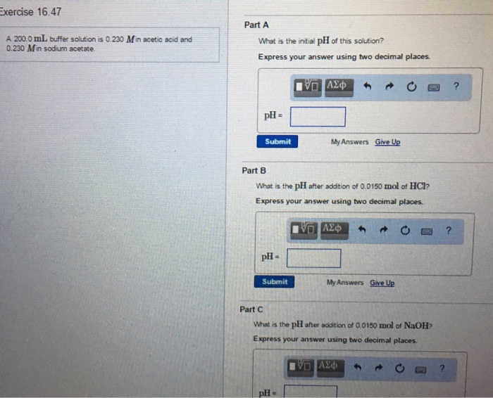 Solved Exercise 16.47 A 200.0 mL buffer solution is 0.230 | Chegg.com