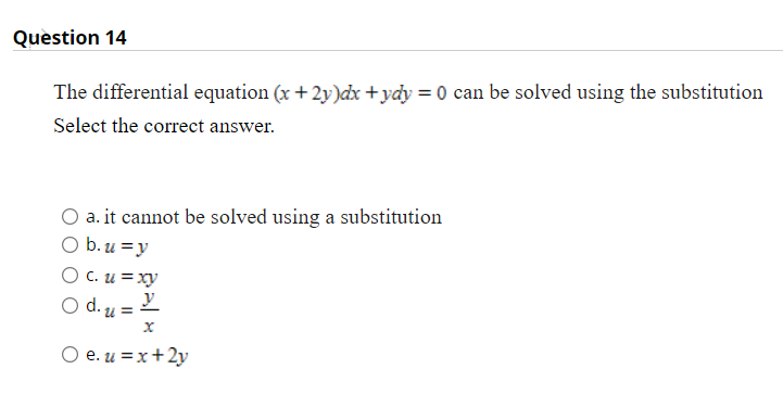 Solved The differential equation (x+2y)dx+ydy=0 can be | Chegg.com