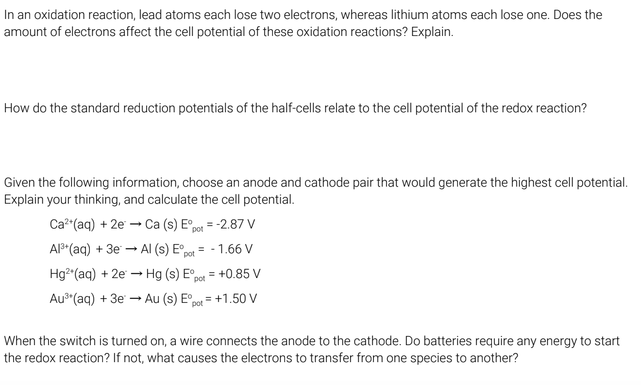 Solved In an oxidation reaction, lead atoms each lose two | Chegg.com