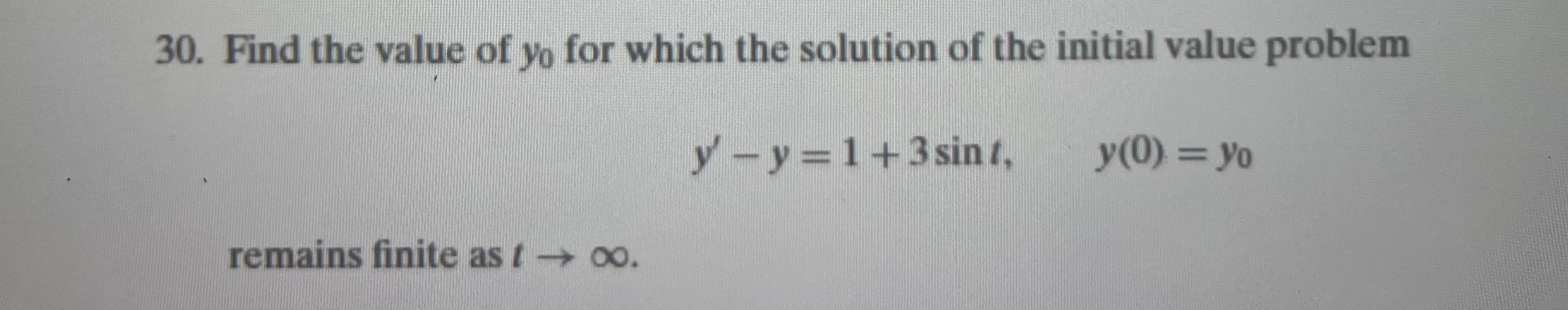 Solved 30. Find the value of y0 for which the solution of | Chegg.com Solved 30. Find the value of y0 for which the solution of | Chegg.com