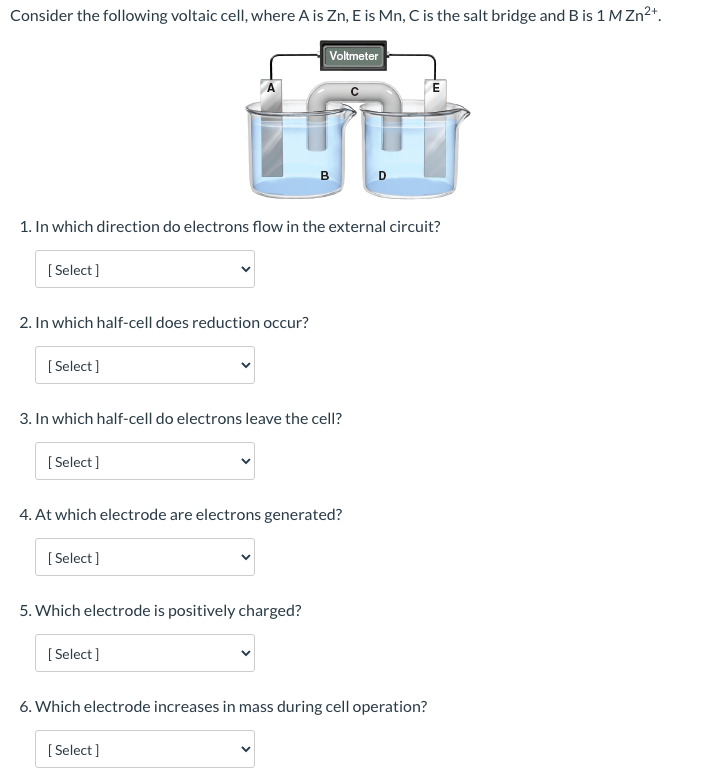 Solved Consider the following voltaic cell, where A is Zn, | Chegg.com