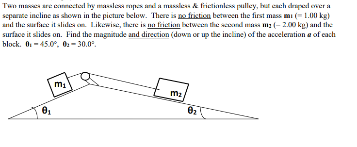 Solved Two masses are connected by massless ropes and a | Chegg.com