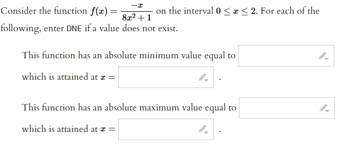 Solved Consider the function f(x)=8x2+1−x on the interval | Chegg.com