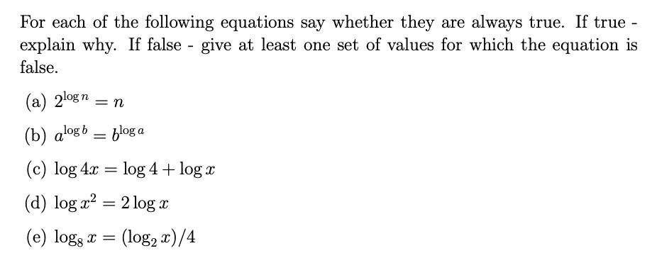 Solved For each of the following equations say whether they | Chegg.com