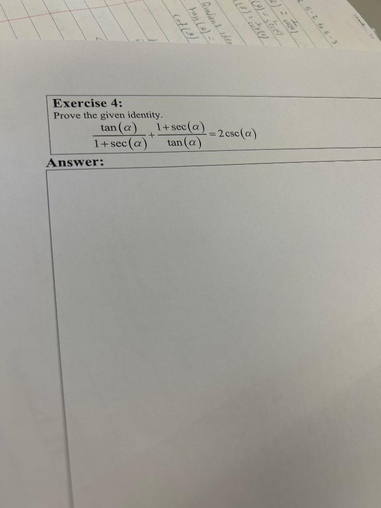 Solved Exercise 4: Prove the given identity. | Chegg.com