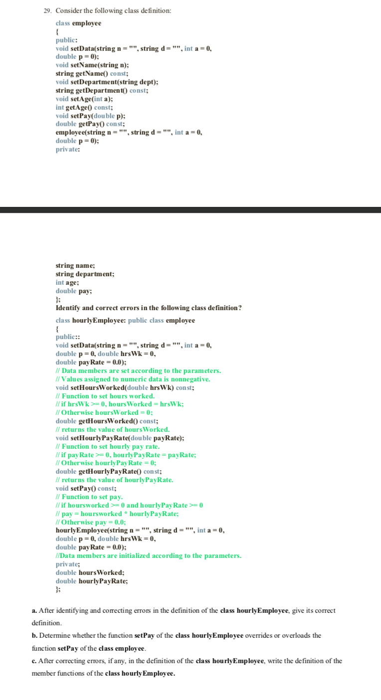 29. Consider the following class definition: class | Chegg.com