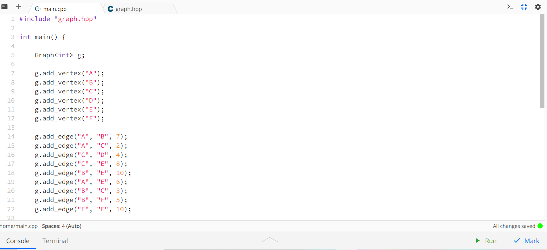 Solved main.cpp #include "graph.hpp" int main() { Graph | Chegg.com