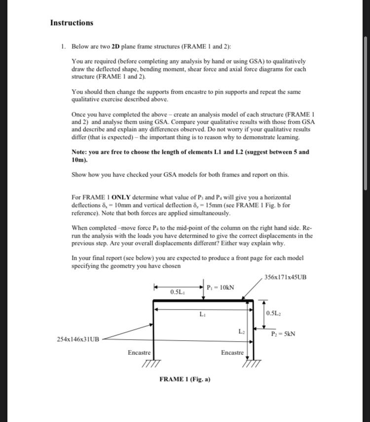 Solved Instructions 1. Below are two 2D plane frame | Chegg.com