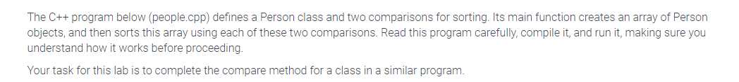 The C++ program below (people.cpp) defines a Person | Chegg.com