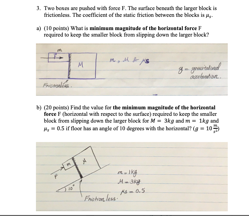 Solved 3. Two boxes are pushed with force F. The surface | Chegg.com