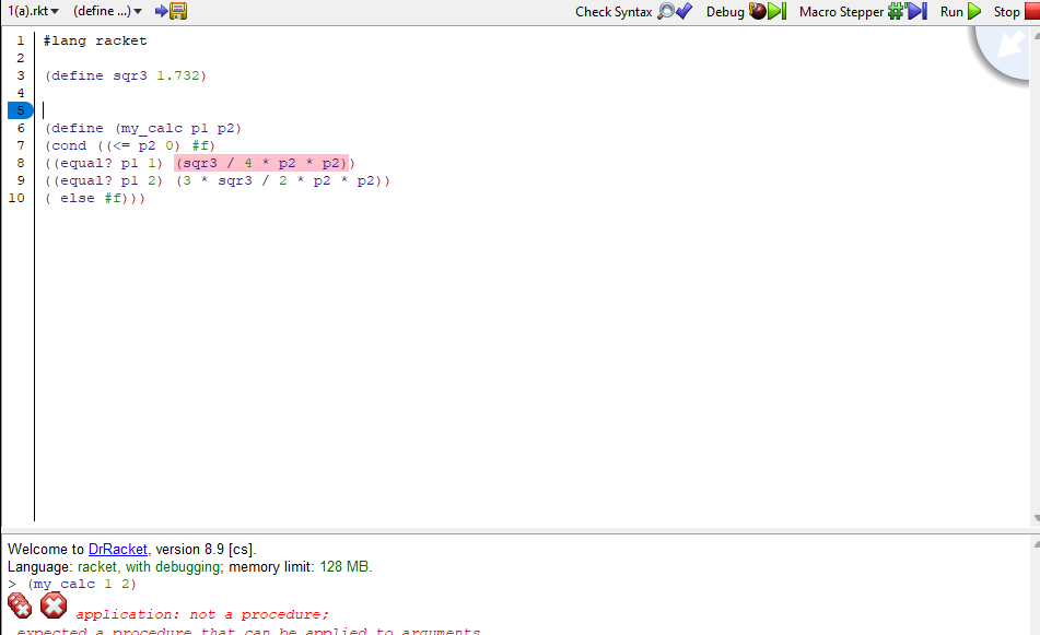 Solved \#lang racket (define sqr3 1.732 ) (define (my calc | Chegg.com