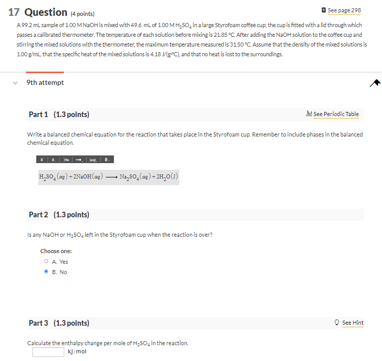 Solved 17 Question (4 points) e See page 298 A 99.2 mL | Chegg.com