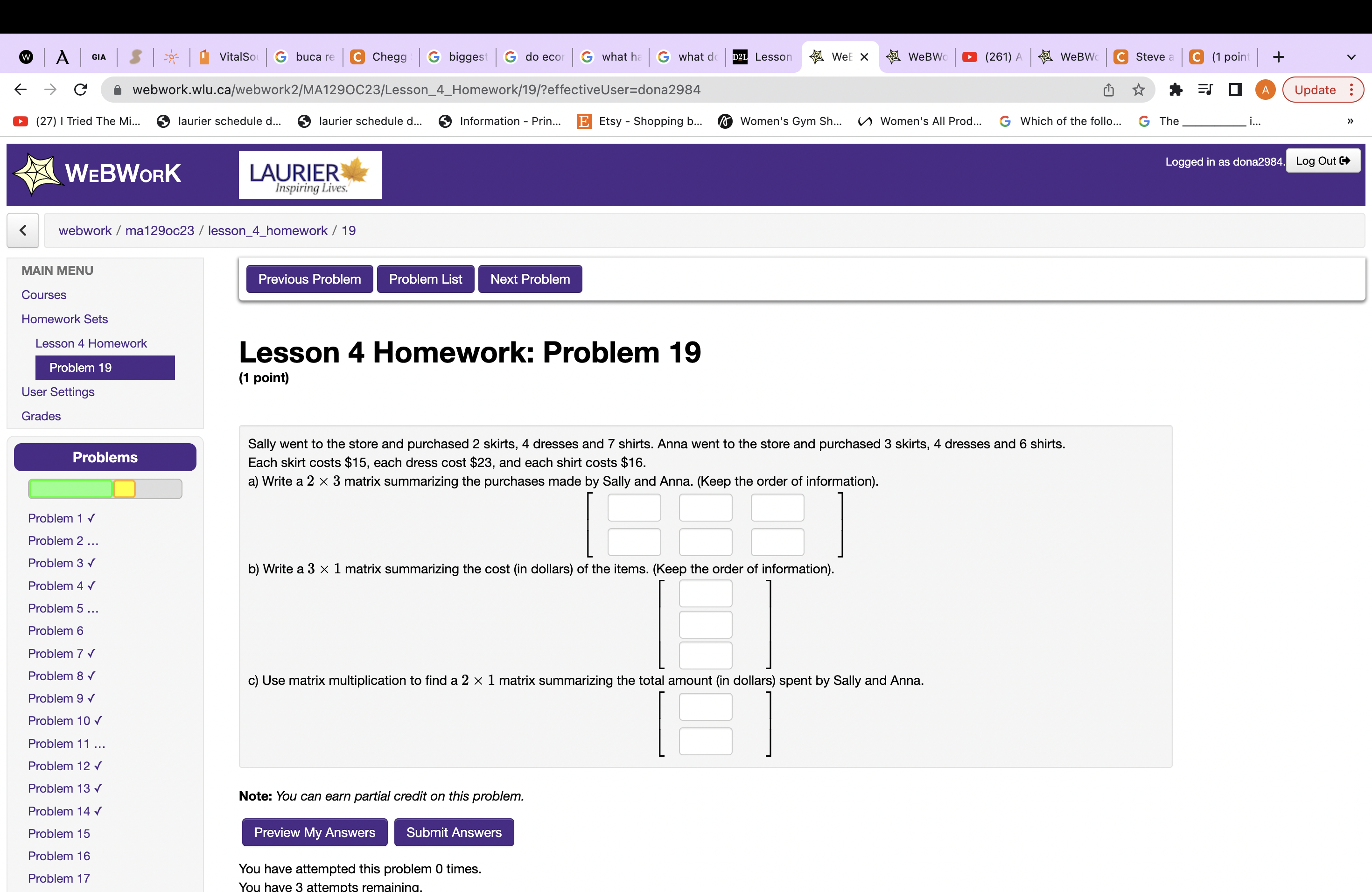 Lesson 4 Homework: Problem 19 (1 point) Sally went to | Chegg.com