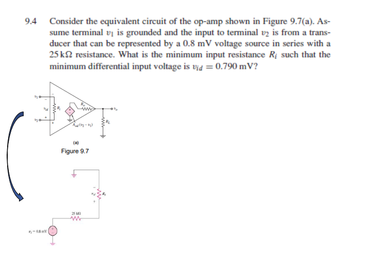 Solved 9.4 ﻿Consider the equivalent circuit of the op-amp | Chegg.com