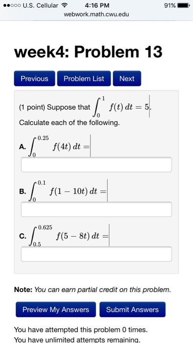 Solved Suppose that integral^1_0 f (t) dt = 5. Calculate | Chegg.com