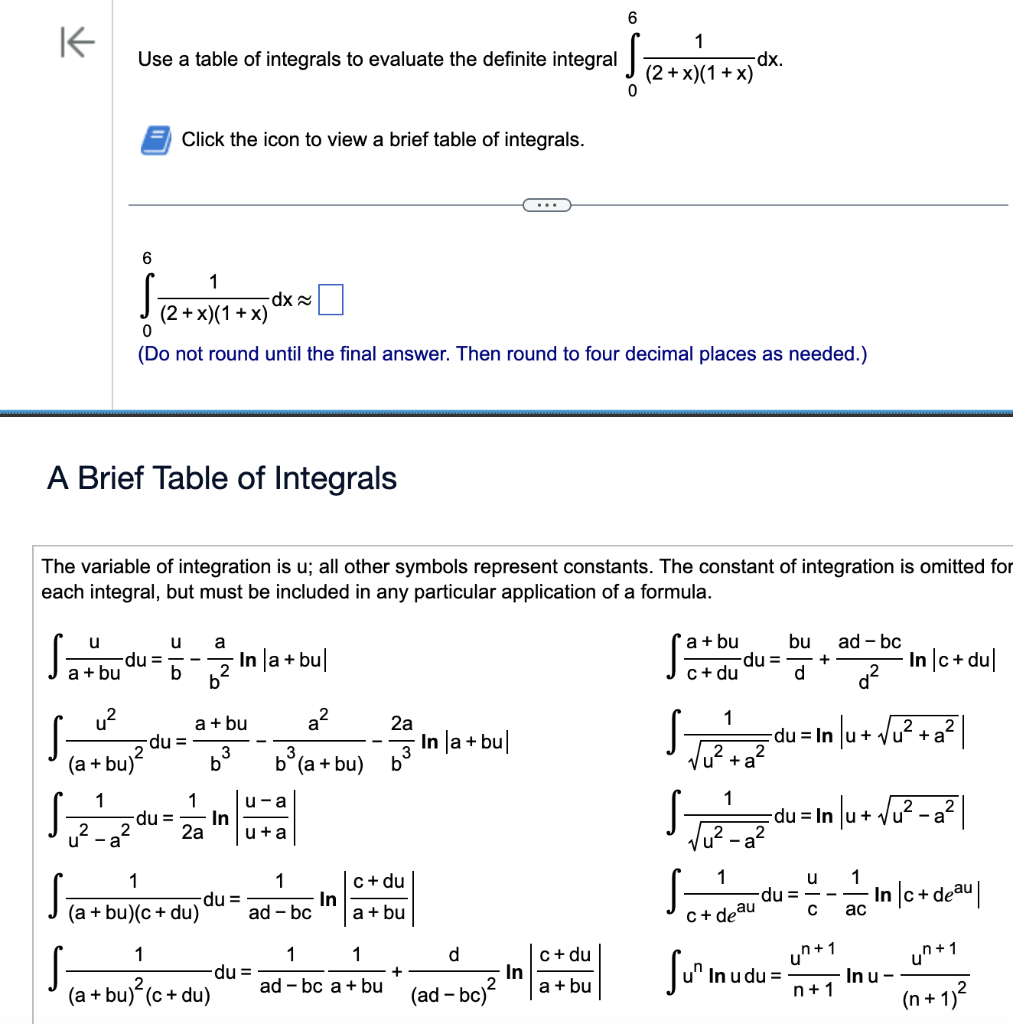 Solved Use a table of integrals to evaluate the definite | Chegg.com