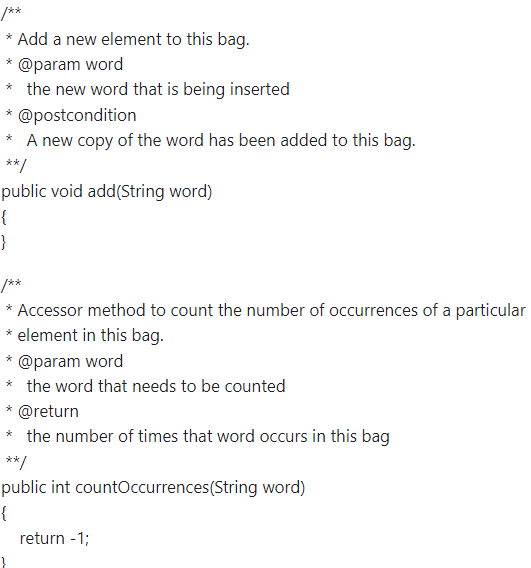 Solved r∗⋆ * Initialize an empty bag with an initial | Chegg.com