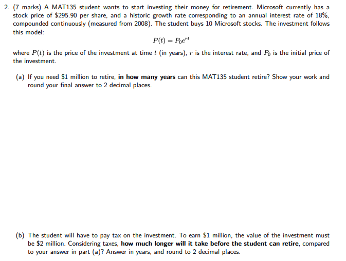 Solved 2. (7 marks) A MAT135 student wants to start | Chegg.com