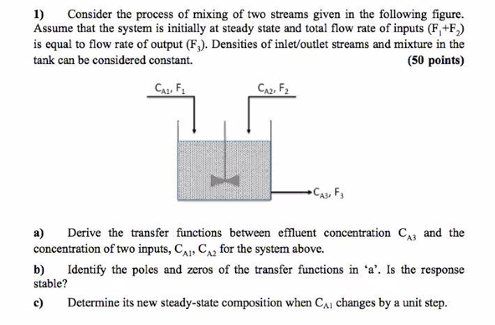 Solved 1) Consider the process of mixing of two streams | Chegg.com