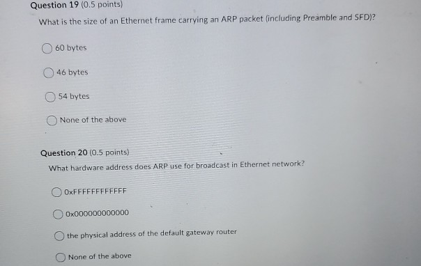 (Solved) : Question 19 05 Points Size Ethernet Frame Carrying Arp ...