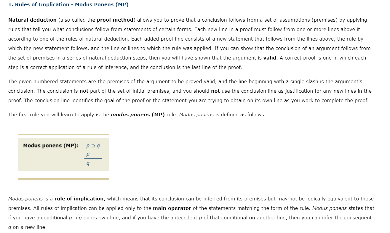 Solved 1. Rules of Implication - Modus Ponens (MP) Natural | Chegg.com