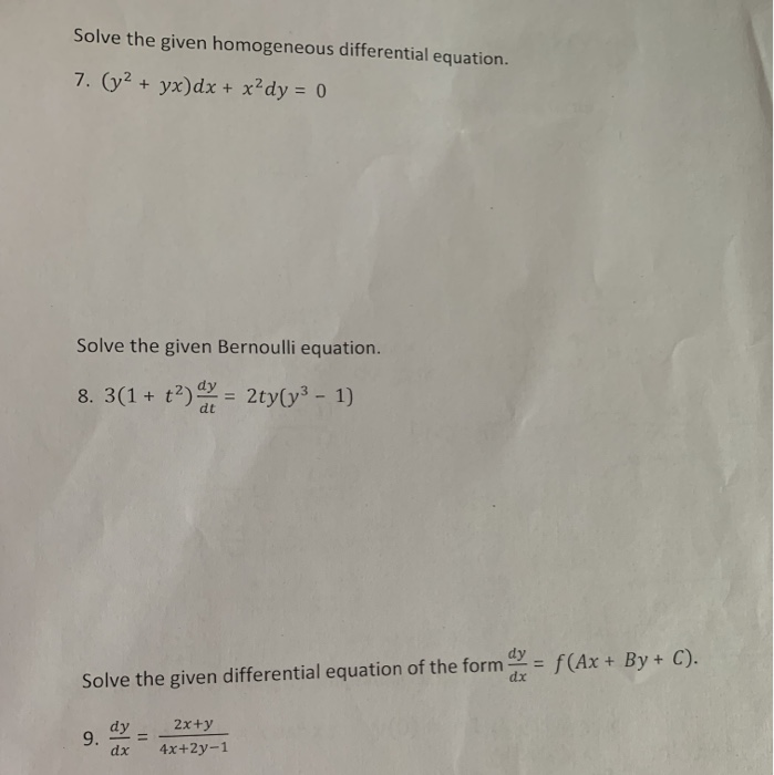 Solved Solve the given homogeneous differential equation | Chegg.com