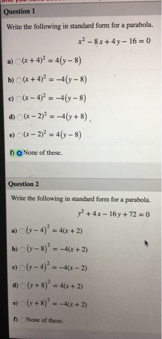 Solved Question 1 Write the following in standard form for a | Chegg.com