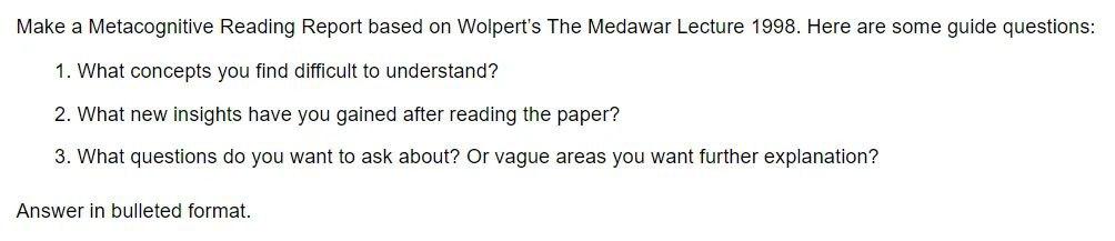 Solved Make a Metacognitive Reading Report based on | Chegg.com