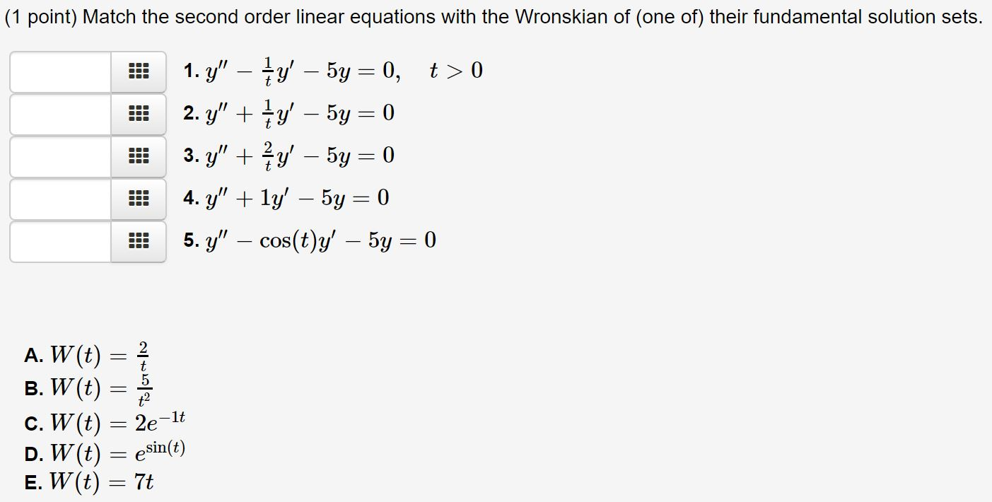 Solved (1 point) Match the second order linear equations | Chegg.com