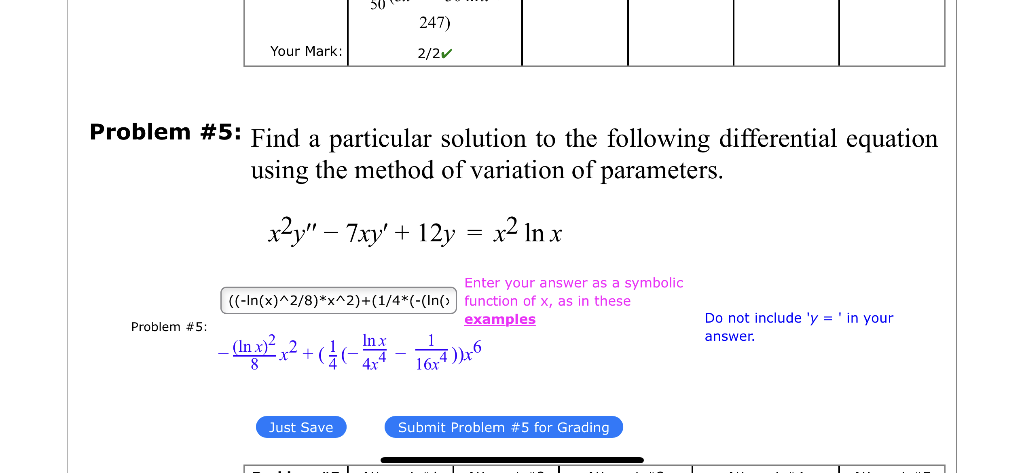 Solved oblem \#5: Find a particular solution to the | Chegg.com