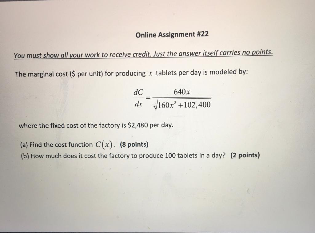 Solved Online Assignment #22 You must show all your work to | Chegg.com